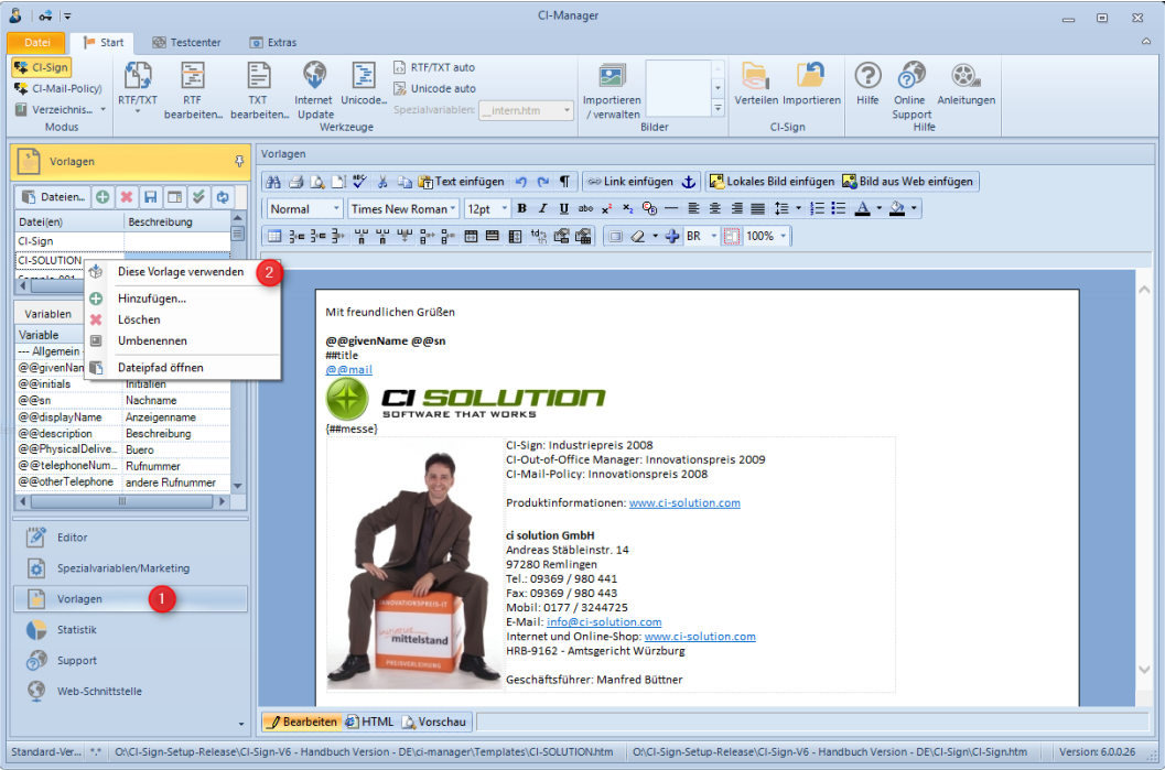 Wie Sie Vorlagen im Ci-Sign erstellen